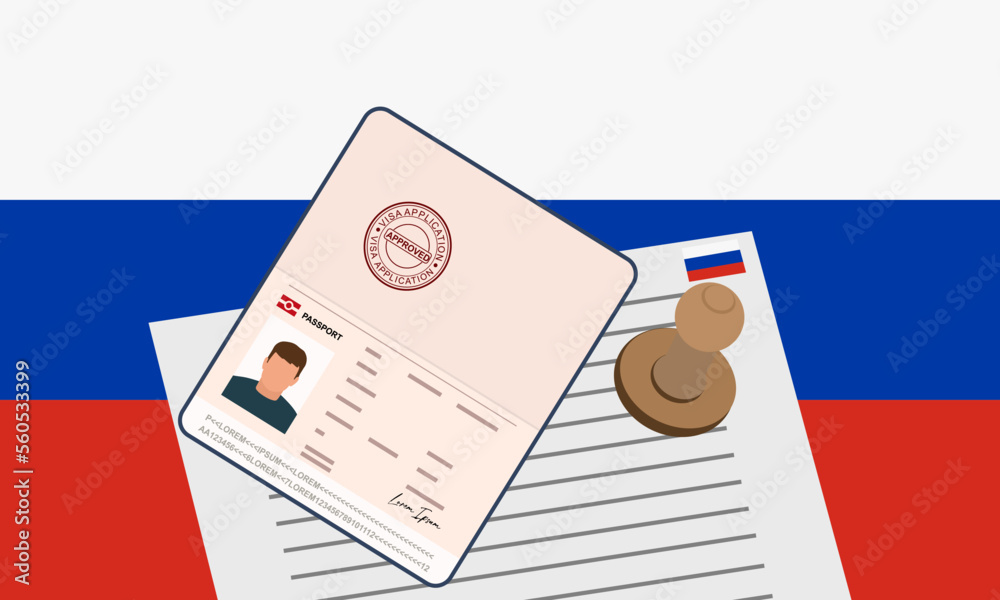 Russia visa, open stamped passport with visa approved document for ...