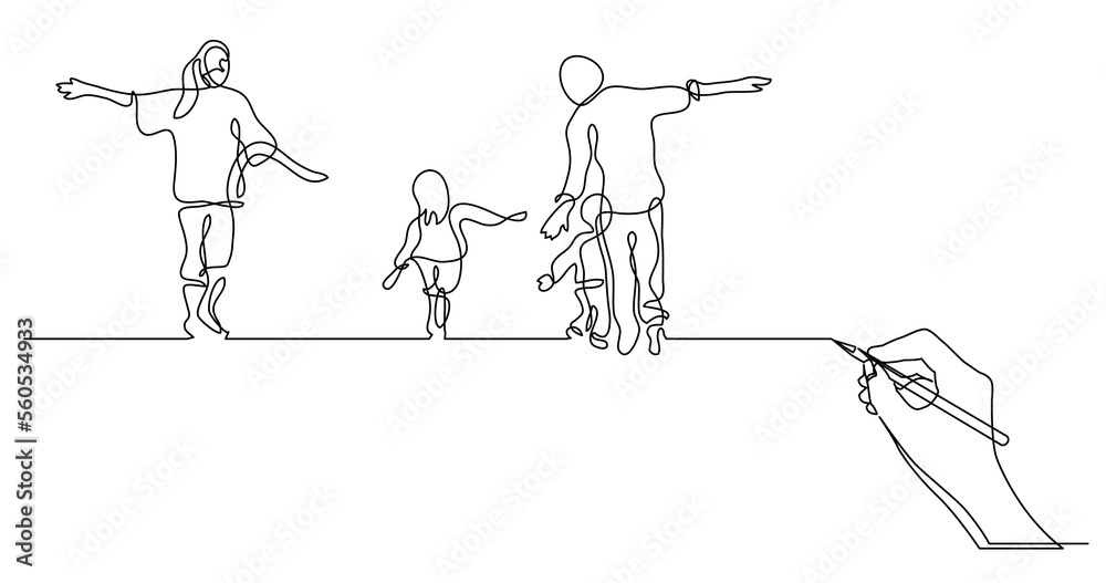 hand drawing business concept sketch of happy family of four having fun ...