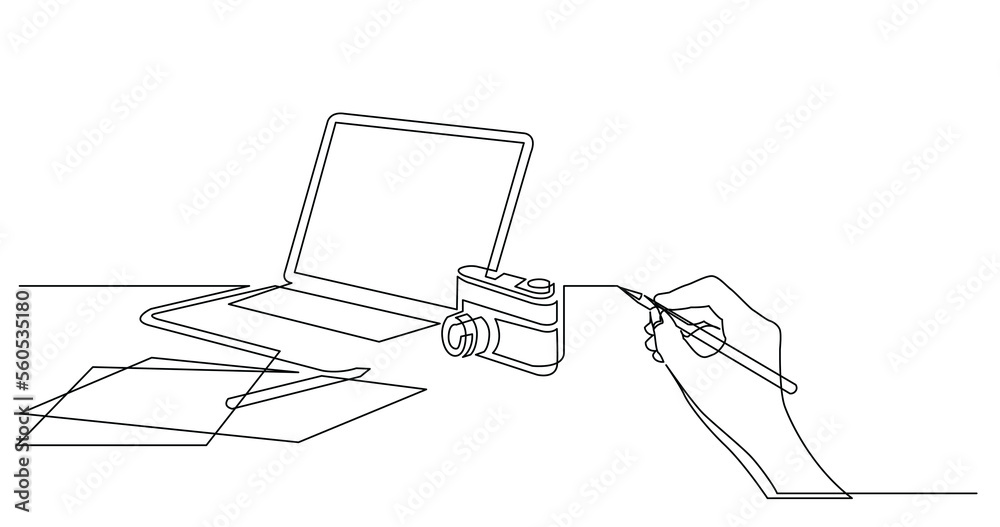 hand drawing business concept sketch of laptop computer notepad and ...