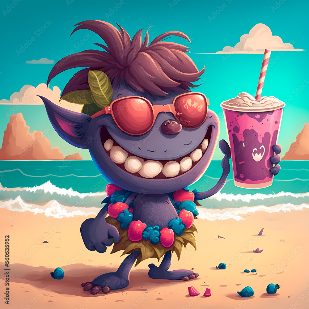A drawing of an anthropomorphic acai smoothie, happy, smiling, cute, on ...