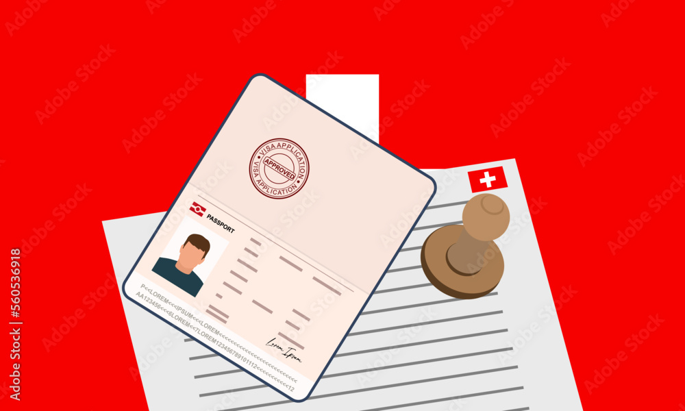 Switzerland visa, open stamped passport with visa approved document for ...