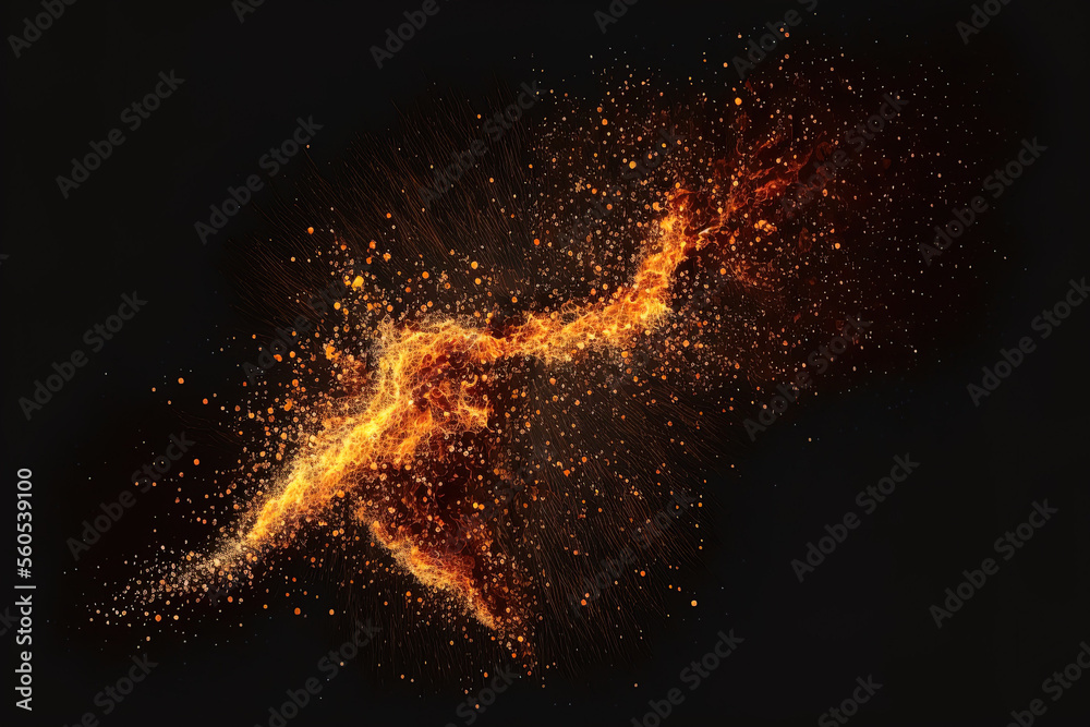 Random flying fire sparks particles isolated on the black background ...