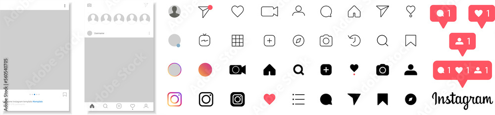 Instagram icons. Template frame for social media. Instagram mockup ...