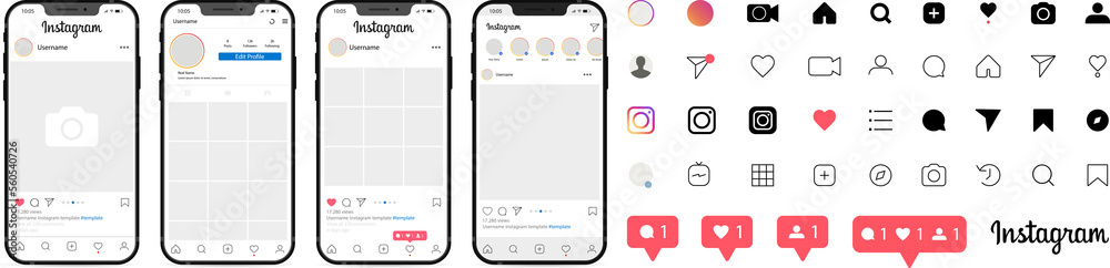 Instagram icons. Template frame for social media. Instagram mockup ...