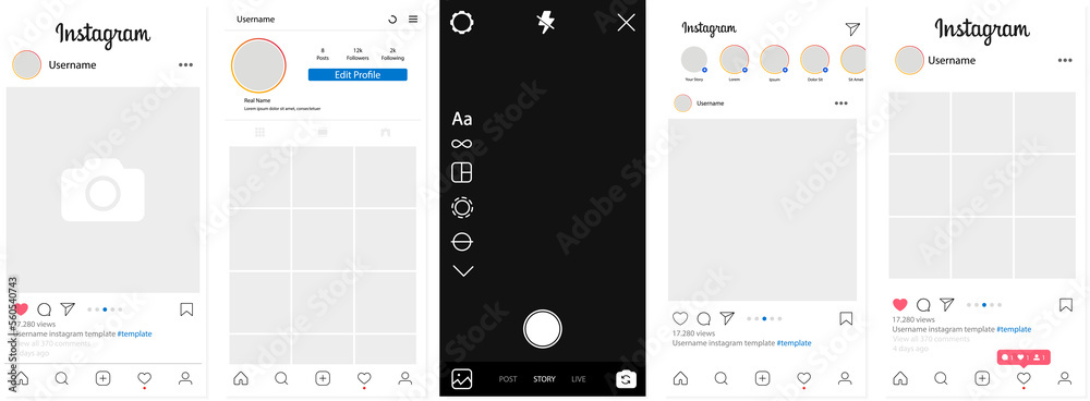 Instagram icons. Template frame for social media. Instagram mockup ...