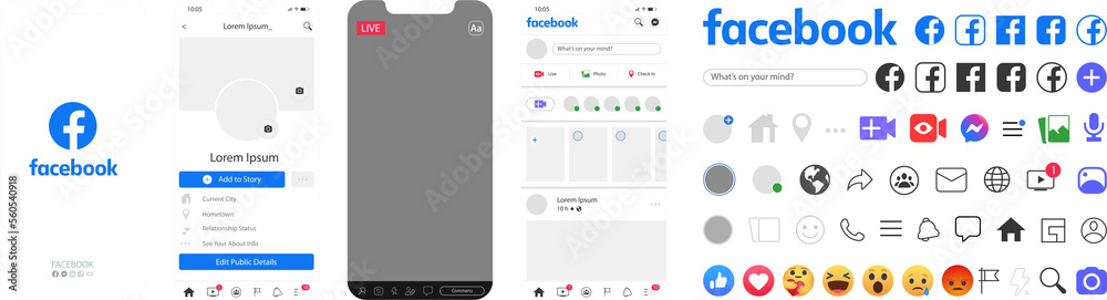 Facebook symbols, profile. Facebook template frame. Facebook mockup ...