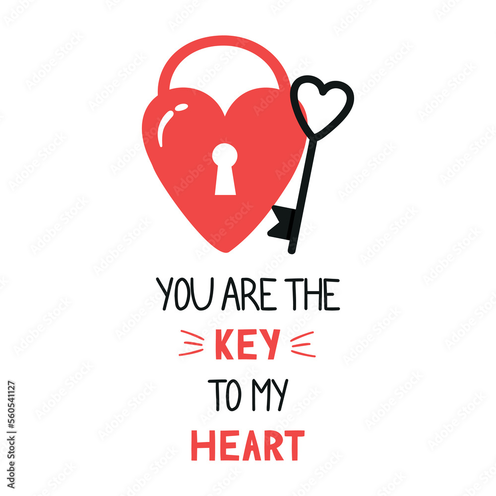Cute love lock and key. Element for greeting cards, posters, stickers ...