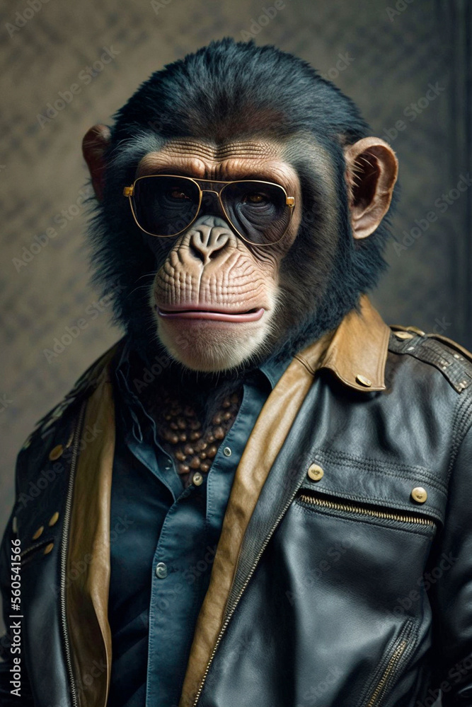 Ein cooler Affe mit Lederjacke und Sonnenbrille zeigt Attitude und ...