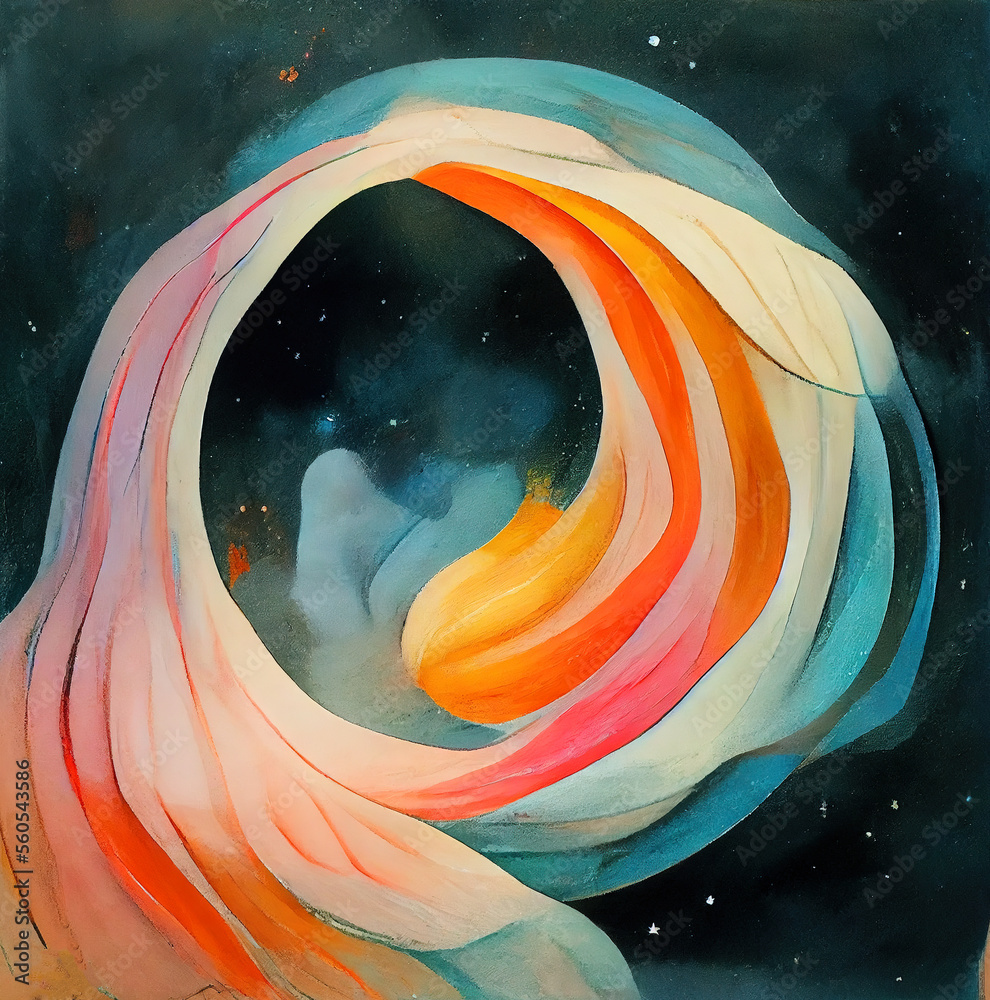 Organic starscape, spiral, black hole, painting, on watercolor paper ...