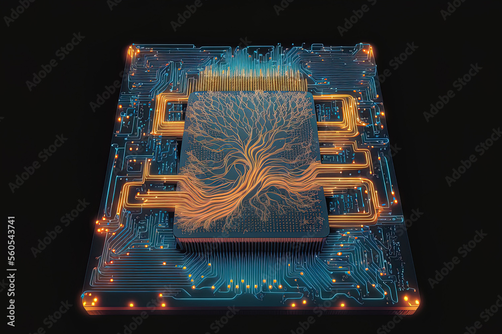 Circuit board CPU processor microchip starting artificial intelligence digitalization of neural ...
