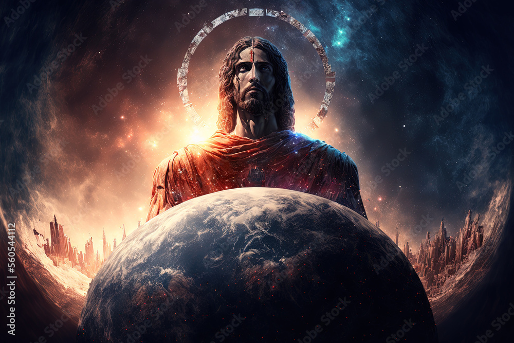 Jesus Christ Digital Art Guarding the World. Generative AI Stock ...