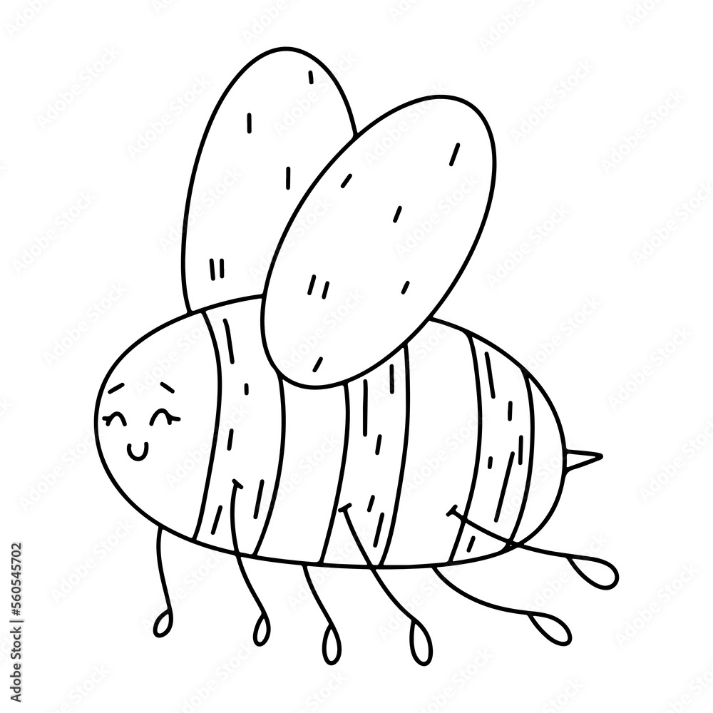 Cute bee in hand drawn doodle style. Vector illustration isolated on ...