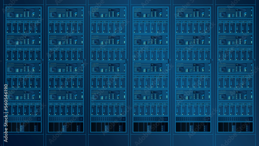 Poster Front view of a working web server, light blue line drawing on ...