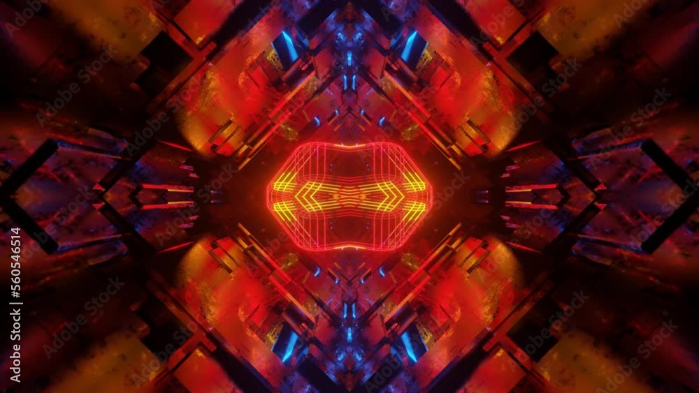 symmetrical 3d object or structure rotates and moves inside glass ...