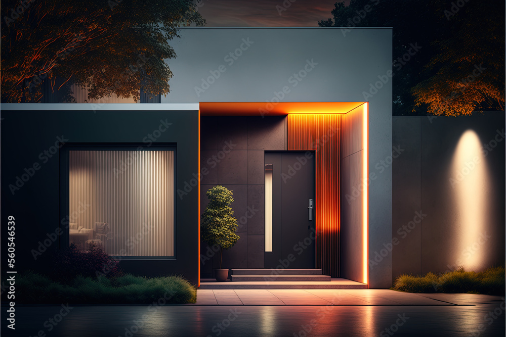 House with modern facade and led light strip Stock Illustration | Adobe ...