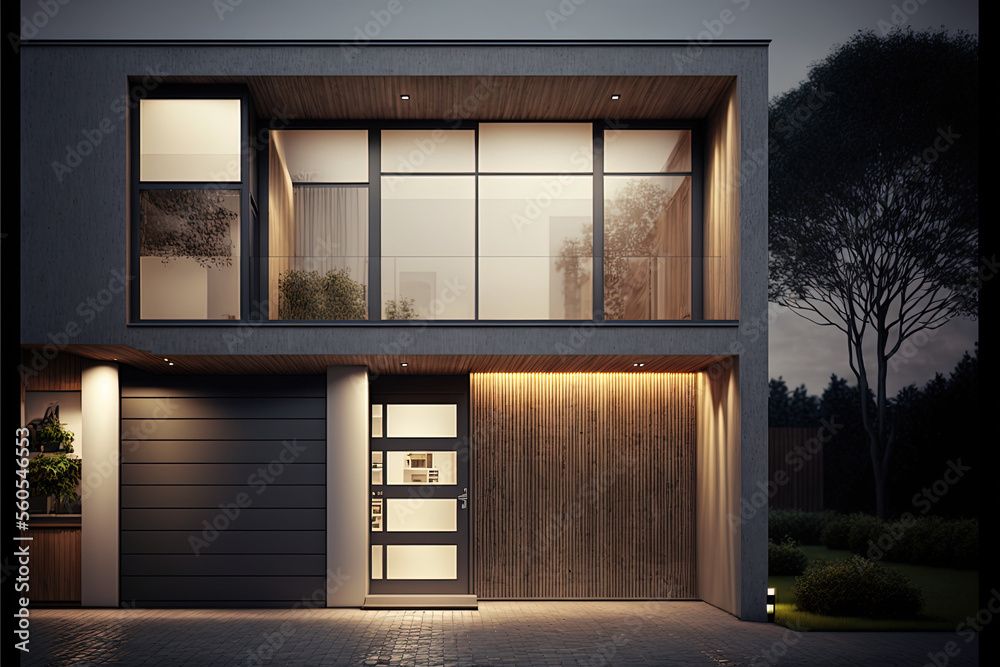House with modern facade and led light strip Stock Illustration | Adobe ...