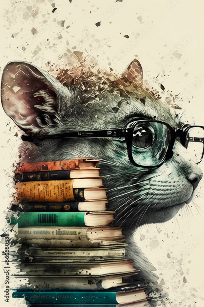 Leseratte : Doppelbelichtung von einer Ratte mit Brille und Bücher ...