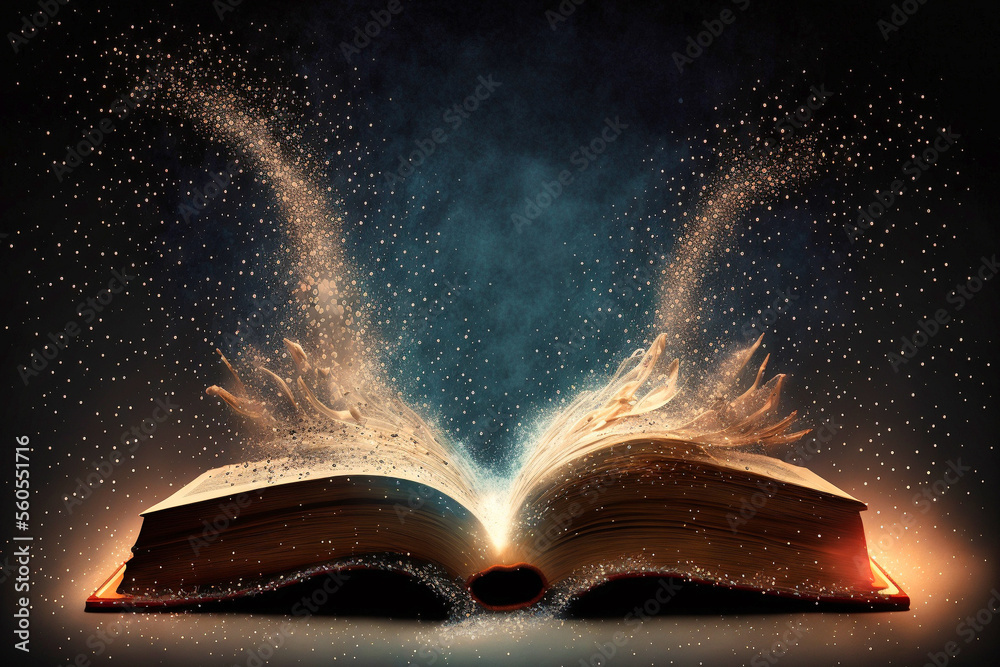 ภาพประกอบสต็อก Ein offenes Buch, aus dem Glitzer herausfliegen, ideal ...