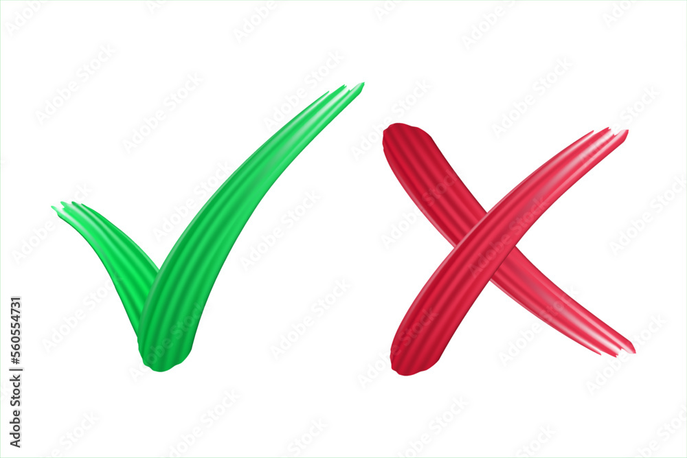 Check mark and cross icon of realistic paint brush strokes. Check mark ...