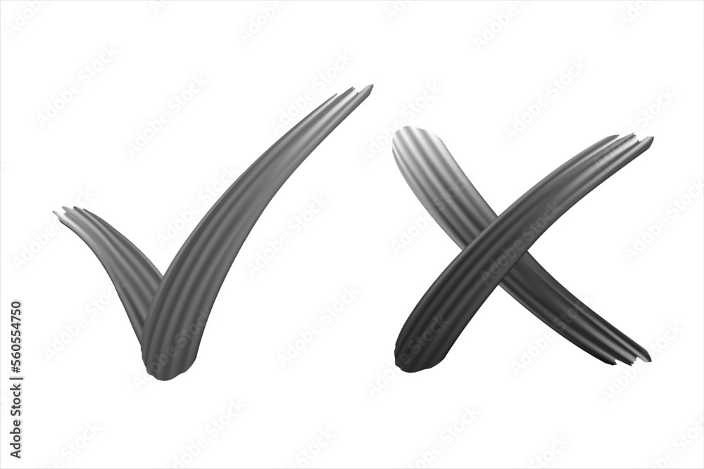 Check mark and cross icon of realistic paint brush strokes. Check mark ...