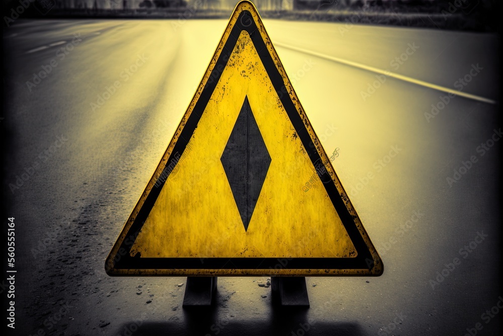 There is a yellow triangle warning sign in the backdrop, which means ...