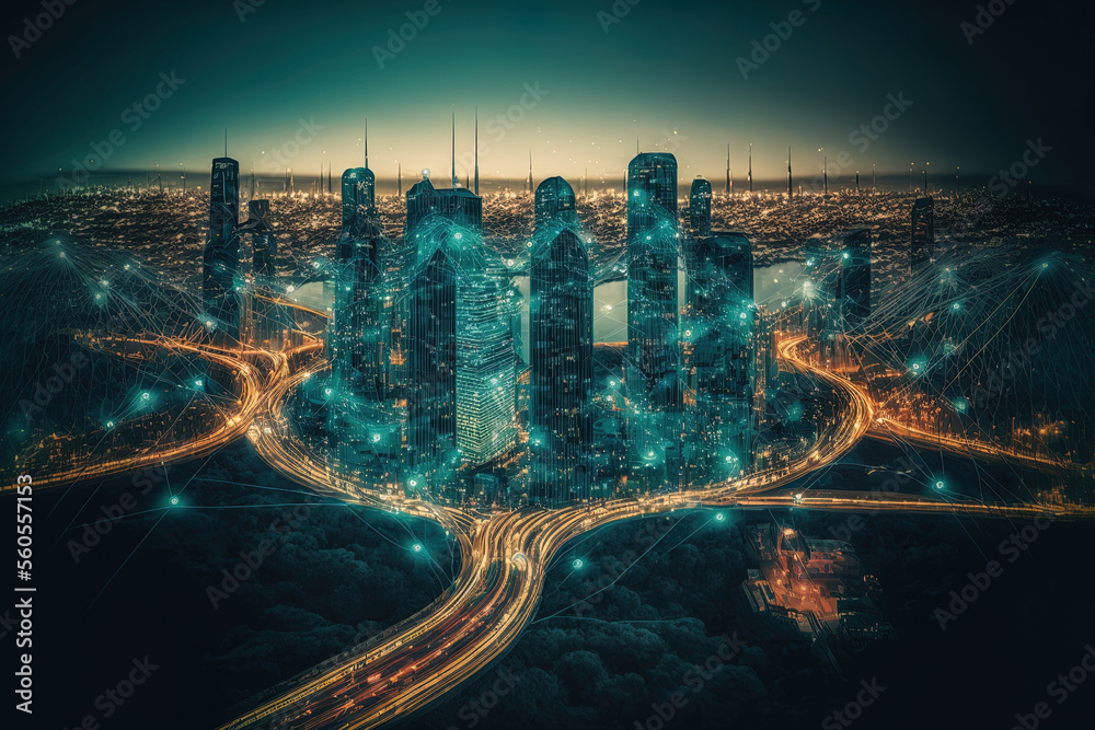 Modern city diorama and wireless sensor network, sensor node and ...