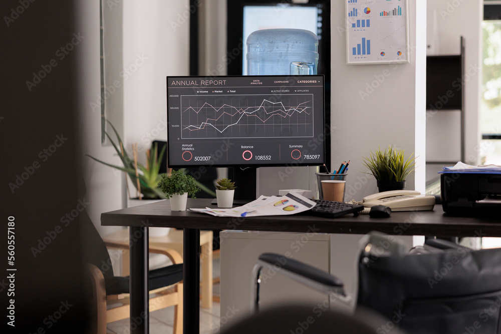 Foto Stock Workstation with computer, device and some documents on the ...