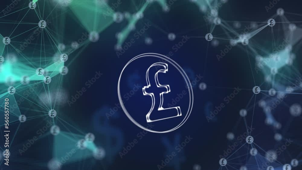Rotating transparent pound sterling icon. Abstract blue animated 3D ...