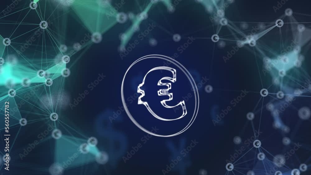 Rotating transparent euro icon. Abstract blue animated 3D background ...