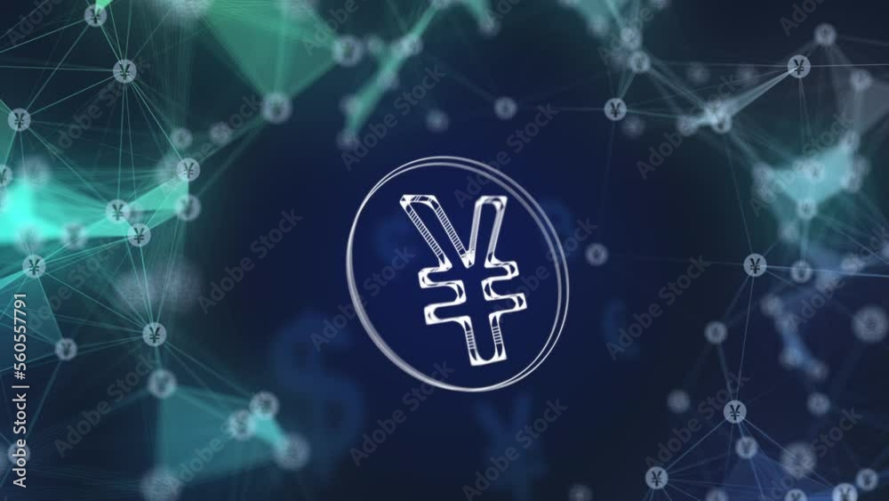 Rotating transparent Japanese yen icon. Abstract blue animated 3D ...