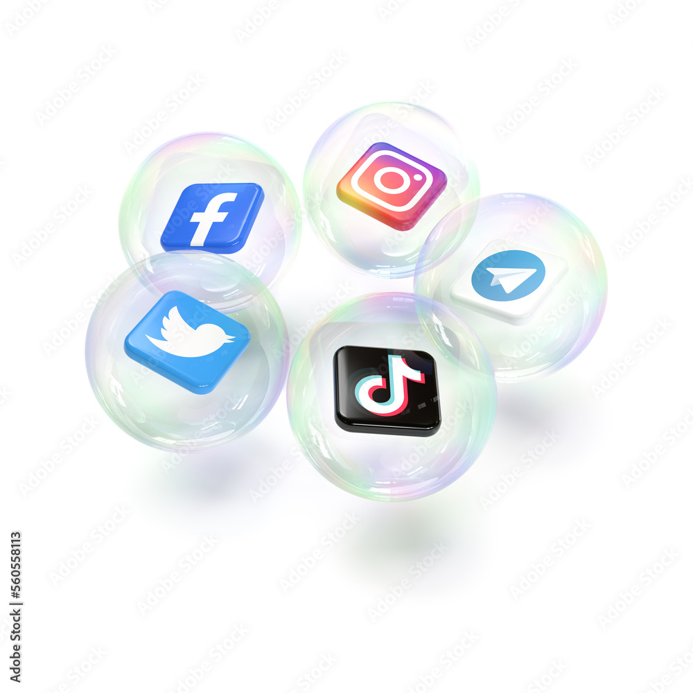 Social media bubble concept. App logos of the main social media ...
