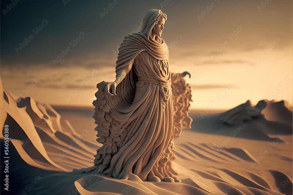 4K resolution or higher, Sculpture made of sand of a greek god ...