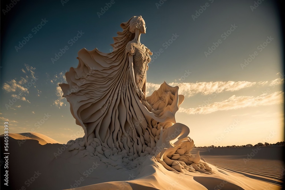 4K resolution or higher, Sculpture made of sand of a greek god ...