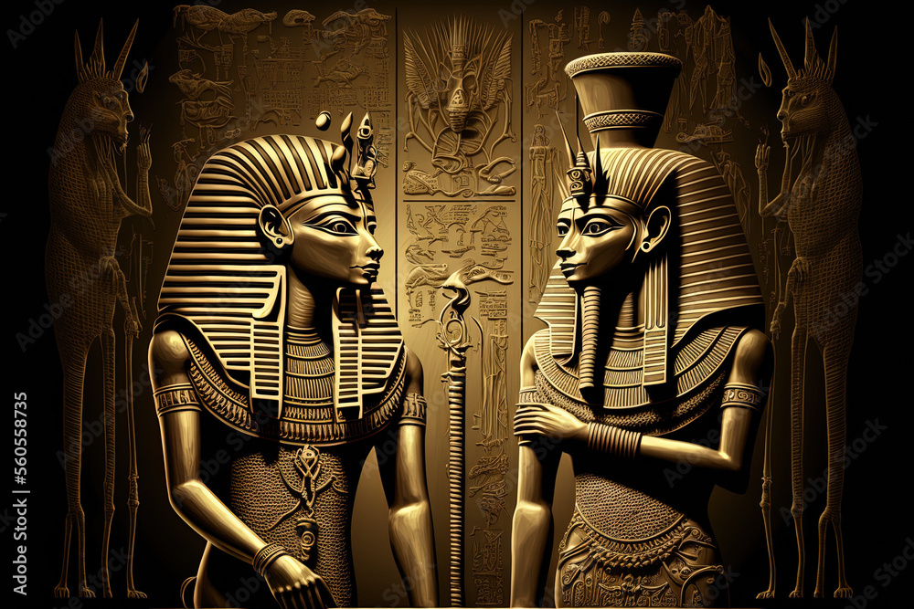 earlier Egypt. Mummification technique. Pharaoh and Anubis sarcophagus ...