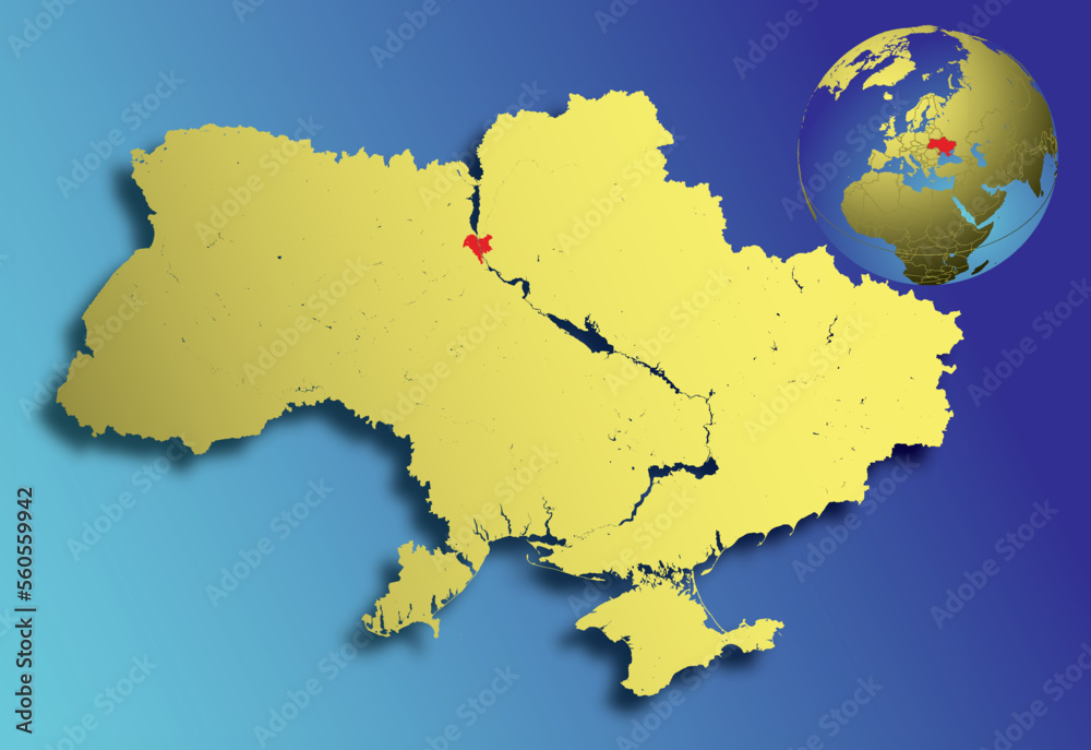 Map of Ukraine with rivers and lakes and Earth globe with Ukraine in ...