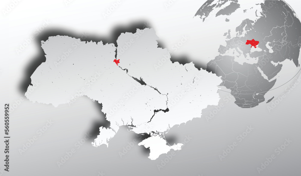 Map of Ukraine with rivers and lakes and Earth globe with Ukraine in ...