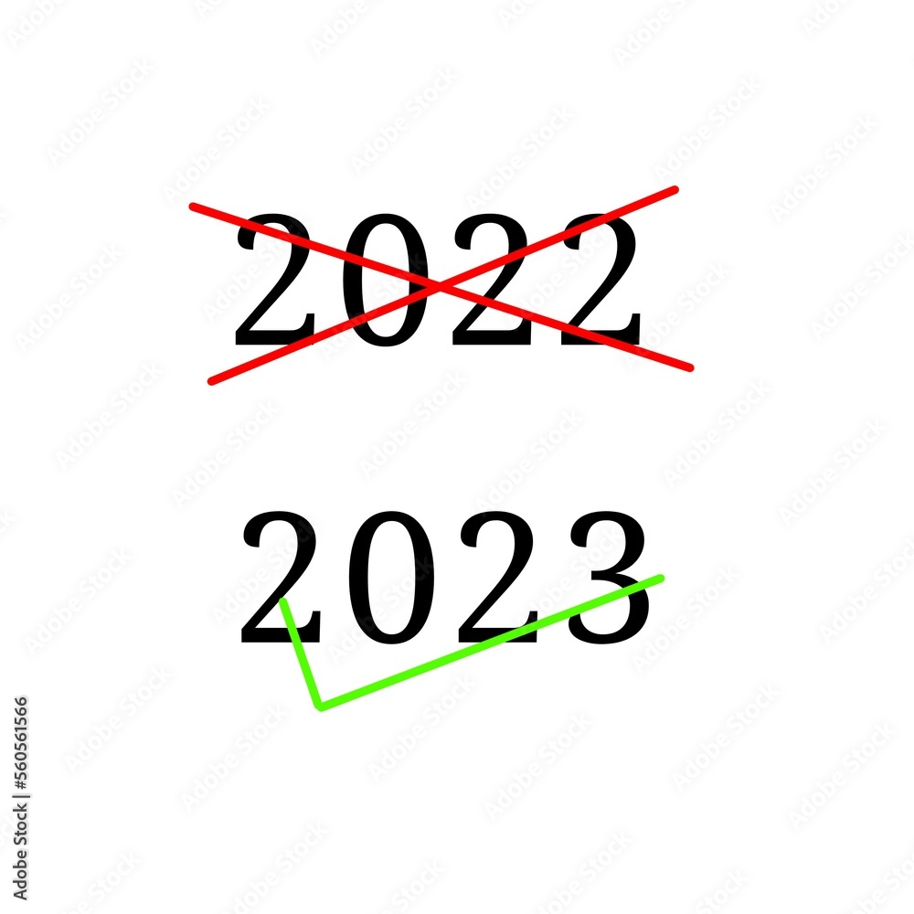 concept of new year 2023 and old 2022 with wrong(red color)and right ...