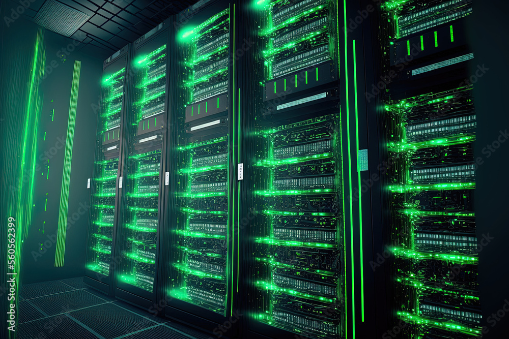 Server. Server racks in the cloud data center's server room. hardware ...