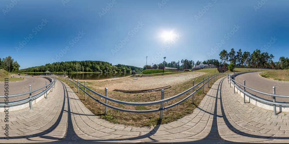 full seamless spherical hdri 360 panorama view on walkway with fence ...