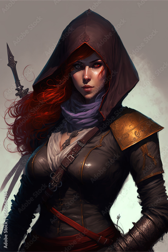 Female assassin with red hair. Role-playing game illustration ...