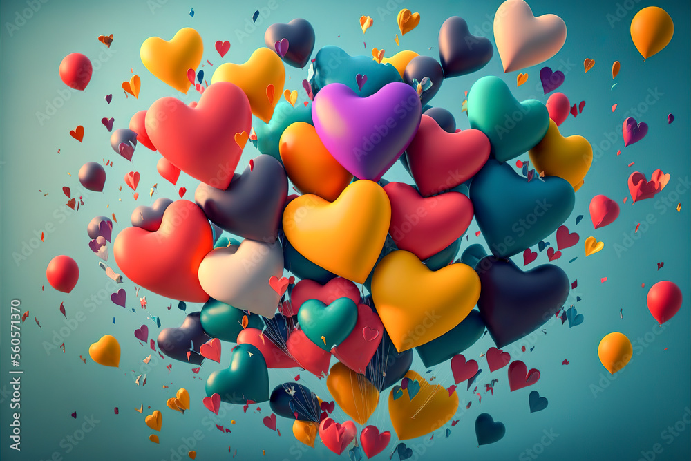 Colorful heart shape balloons. Generative AI. Stock Illustration ...