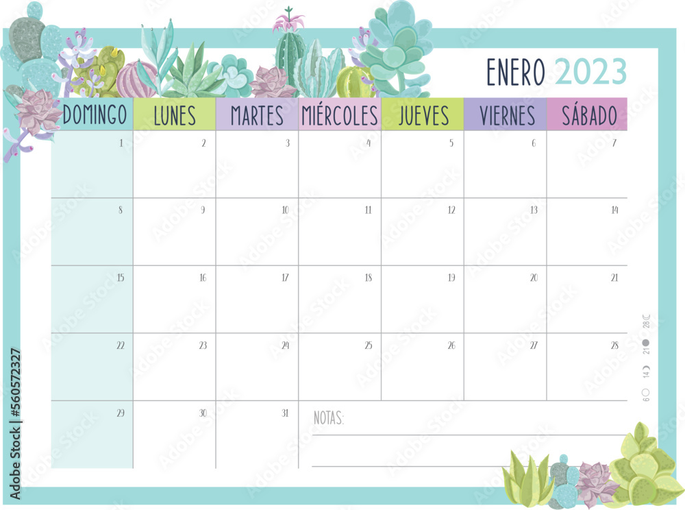 Calendario Planificador 2023 en Español - Tamaño A4 - Mes de Enero ...