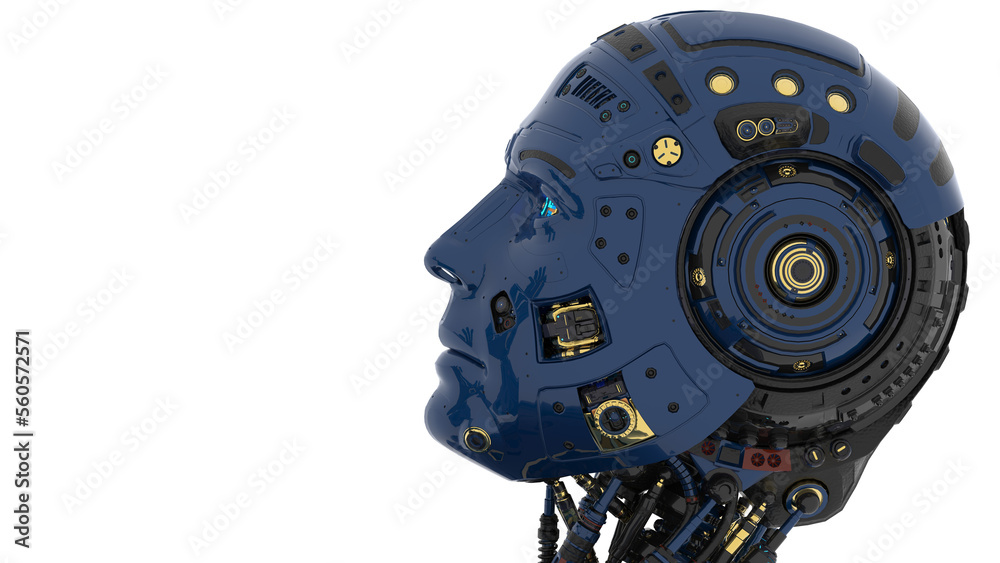 Detailed appearance of the deep blue AI robot under white background ...