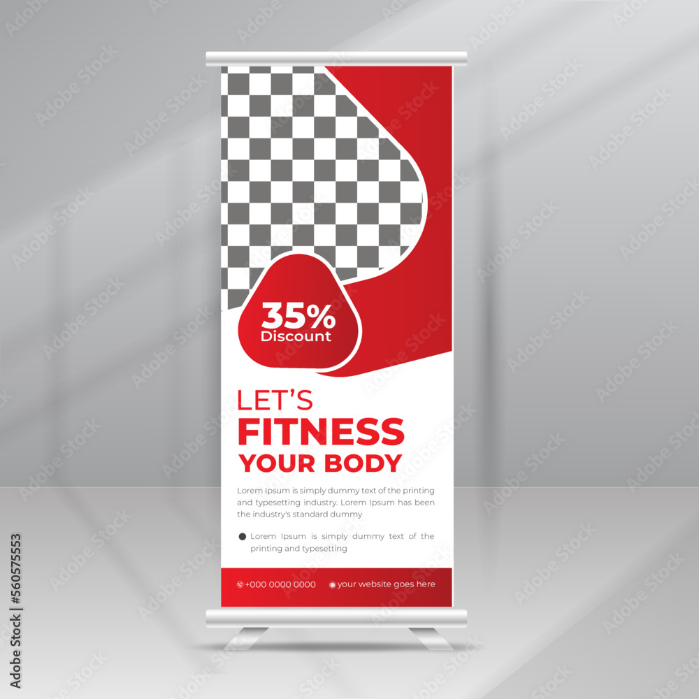 Fitness Gym Roll Up Stand Banner, body fit Standee, Flyer, Poster, Flag ...