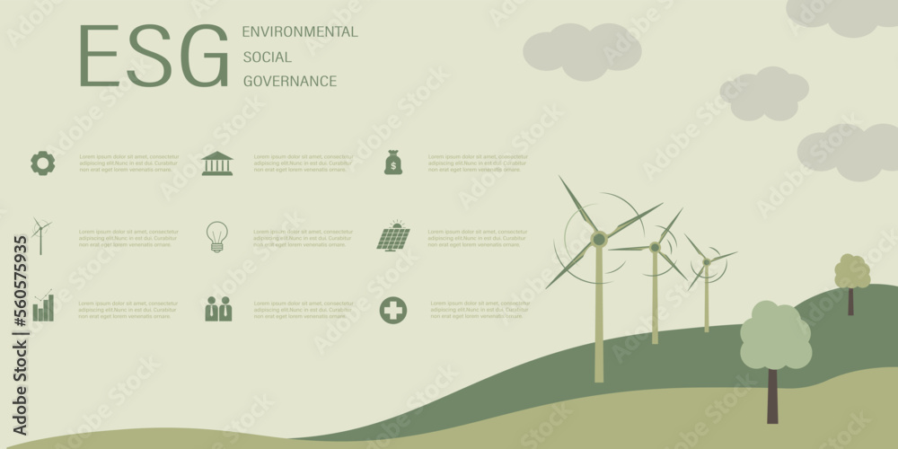 ESG concept. Information banner calls to commemorate this company's ...