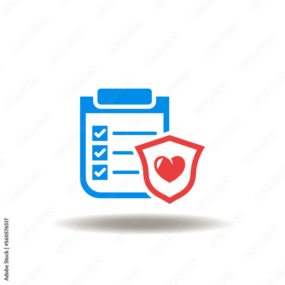 Vector illustration of checklist and shield with heart. Icon of OSHA ...