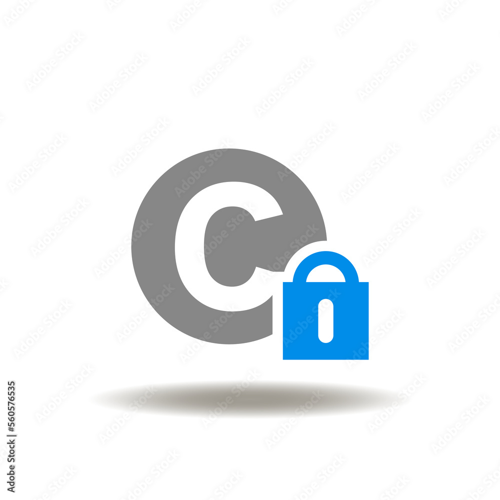 Vector illustration of letter С and padlock. Icon of copyright. Symbol ...
