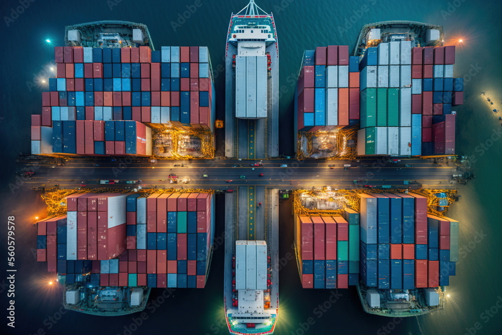 Logistic business, import export shipping, Aerial view Container ...