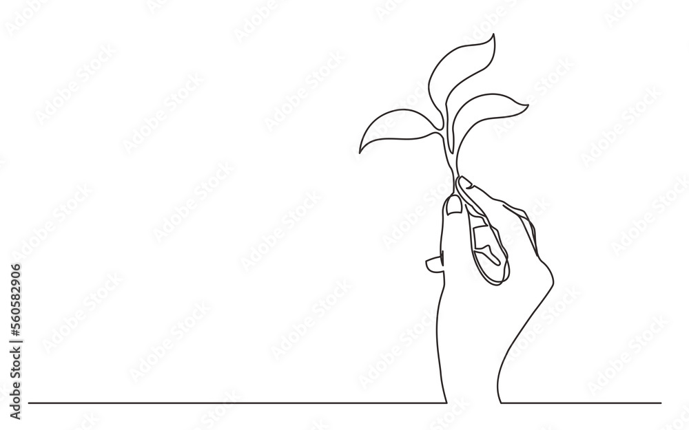 continuous line drawing hand holding growing plant - PNG image with ...