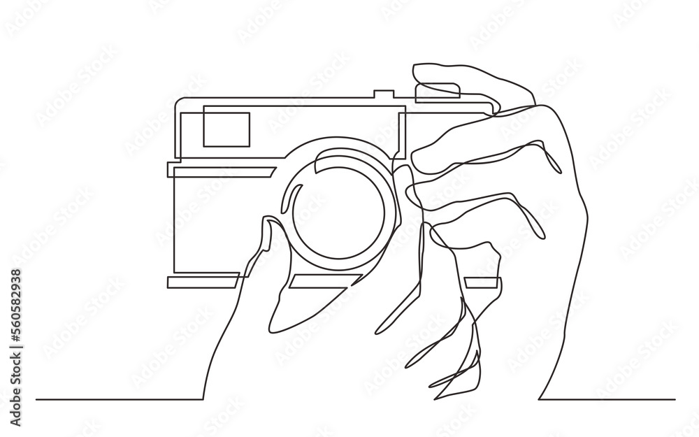 continuous line drawing hand holding photo camera making pictures - PNG ...